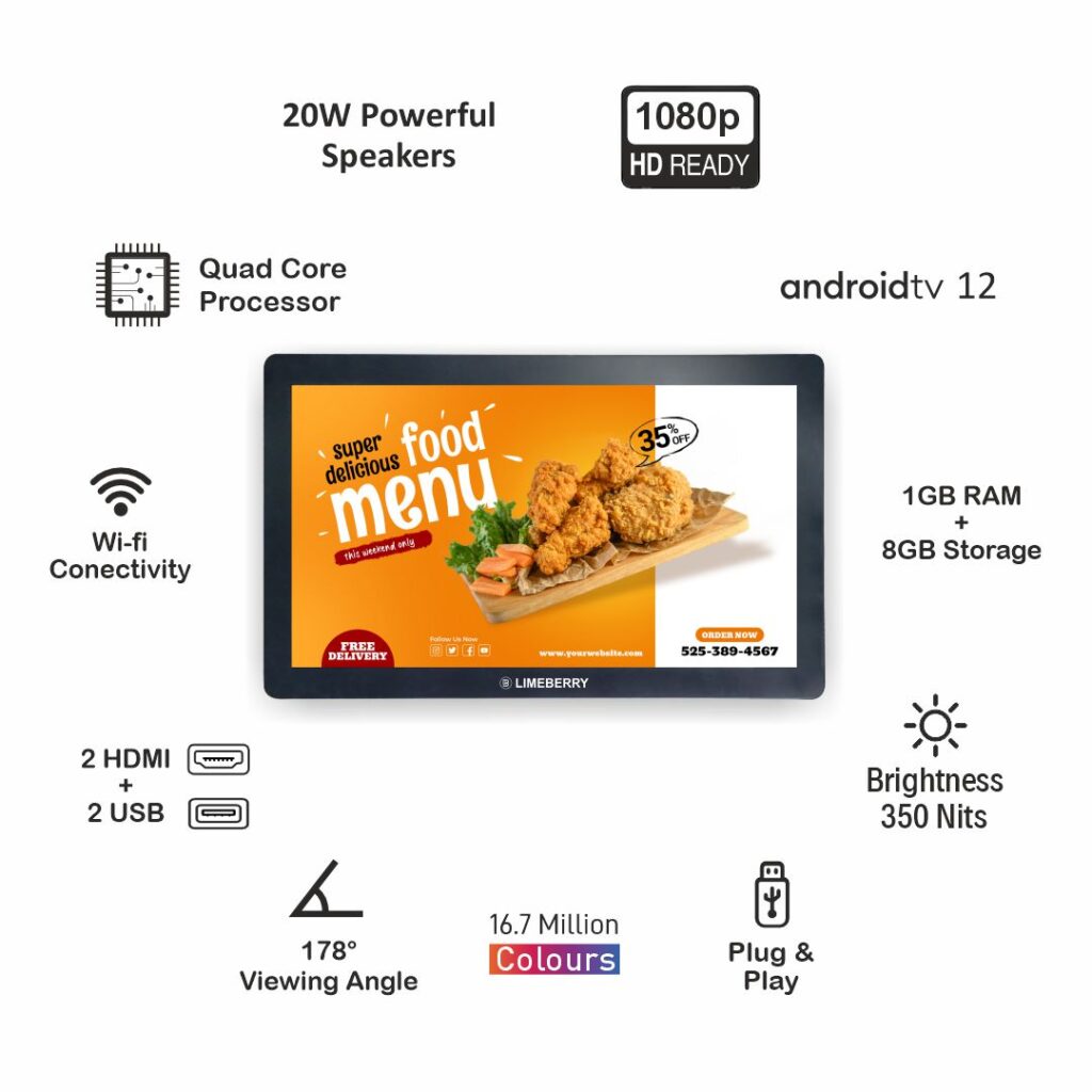 32” Wall Mount Digital Signage HD Resolution LED Display - Limeberry ...